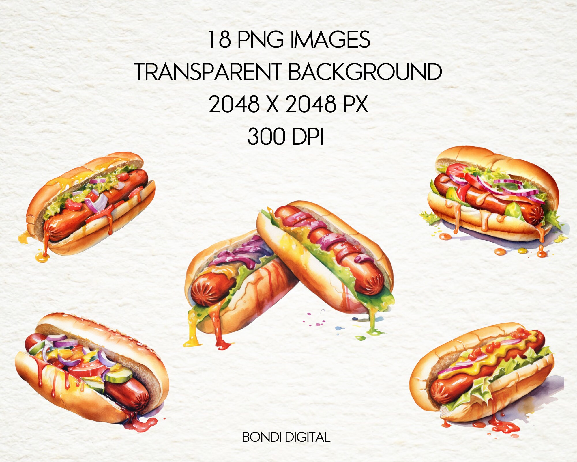 Watercolor Hot Dog Clipart - Food Clipart - PNG Format for Commercial ...