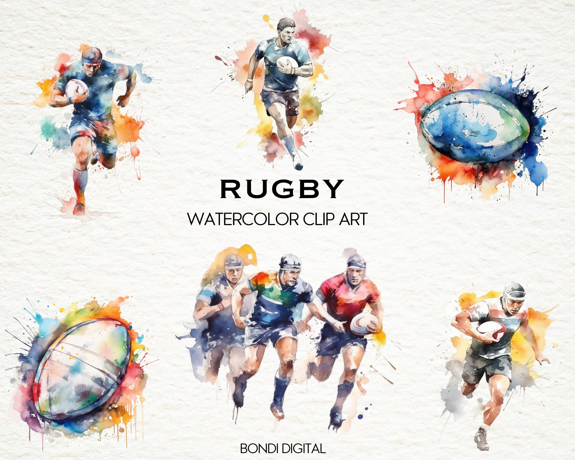Watercolor Rugby Clipart | PNG Format for Commercial Use, Instant ...