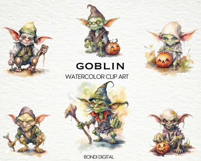 Watercolor Goblin Clipart | PNG Format for Commercial Use, Instant Download, 19 Transparent ...