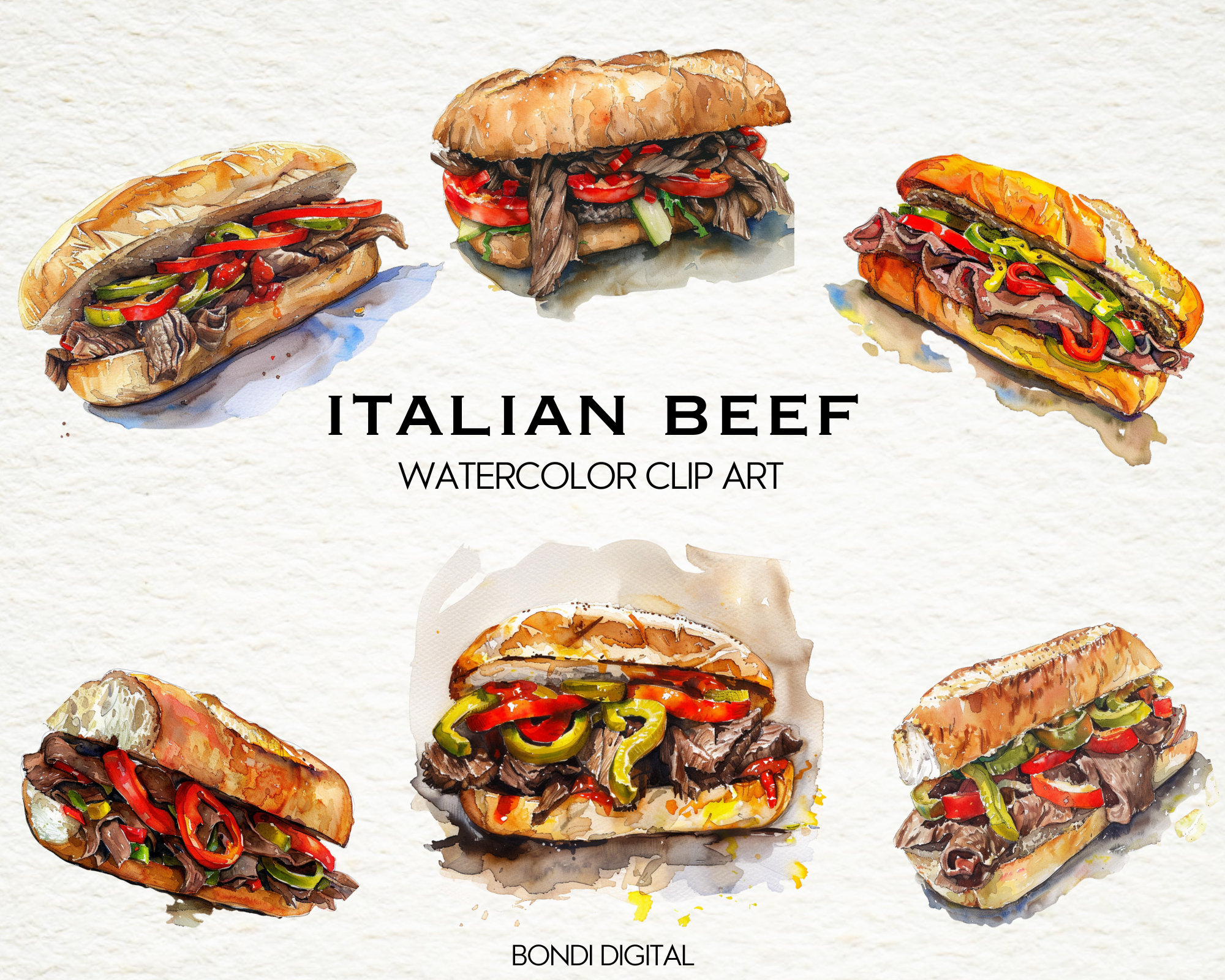 Watercolor Italian Beef Sandwich Clipart | PNG Format for Commercial ...