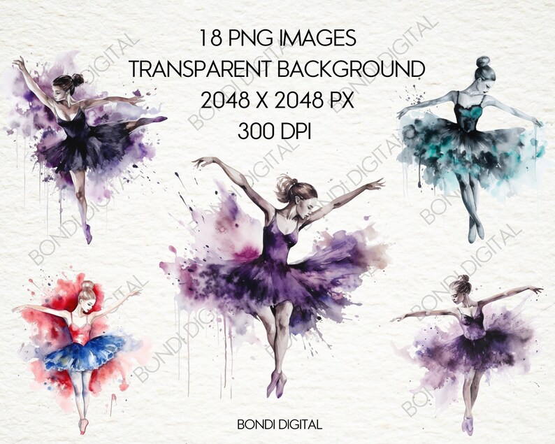 Watercolor Ballerina Clipart | PNG Format for Commercial Use, Instant ...