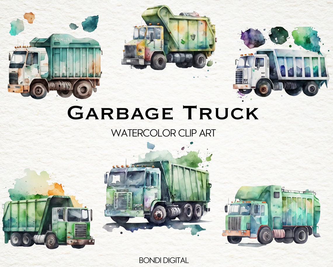 Watercolor Garbage Truck Clipart | PNG Format for Commercial Use ...
