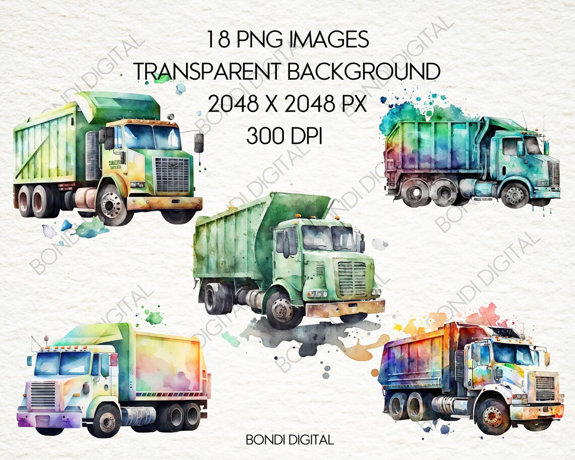 Watercolor Garbage Truck Clipart | PNG Format for Commercial Use ...