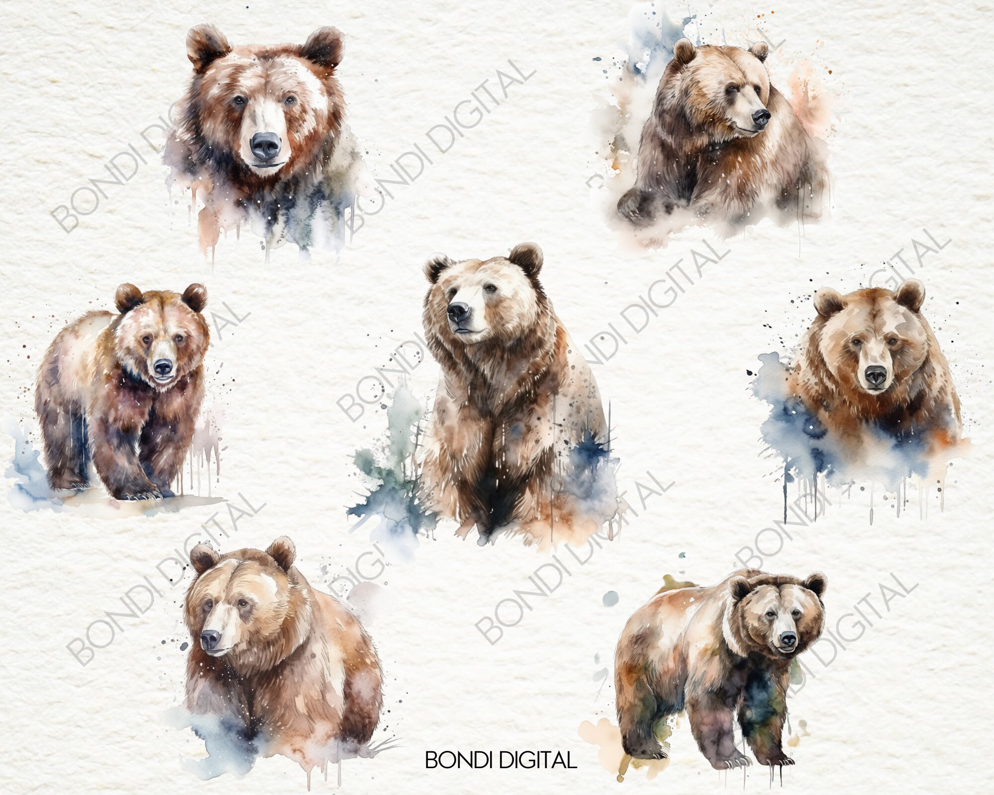 Watercolor Grizzly Bear Clipart | PNG Format for Commercial Use ...