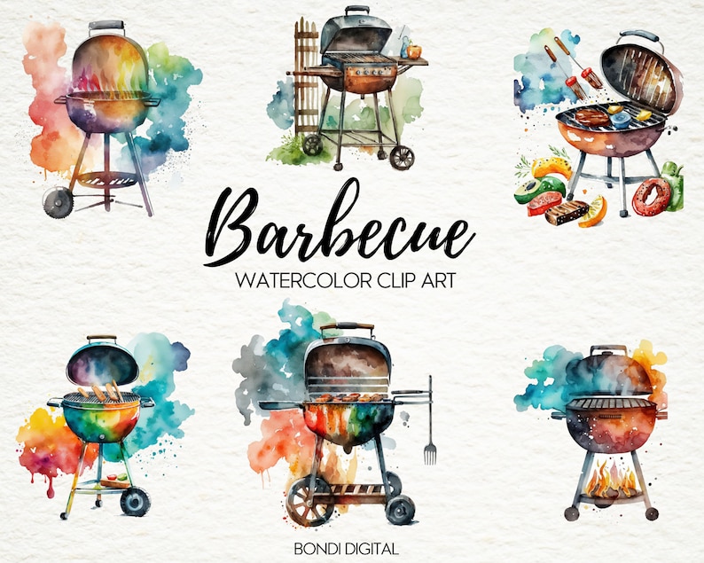 Watercolor Barbecue Clipart | BBQ Clipart | PNG Format for Commercial ...