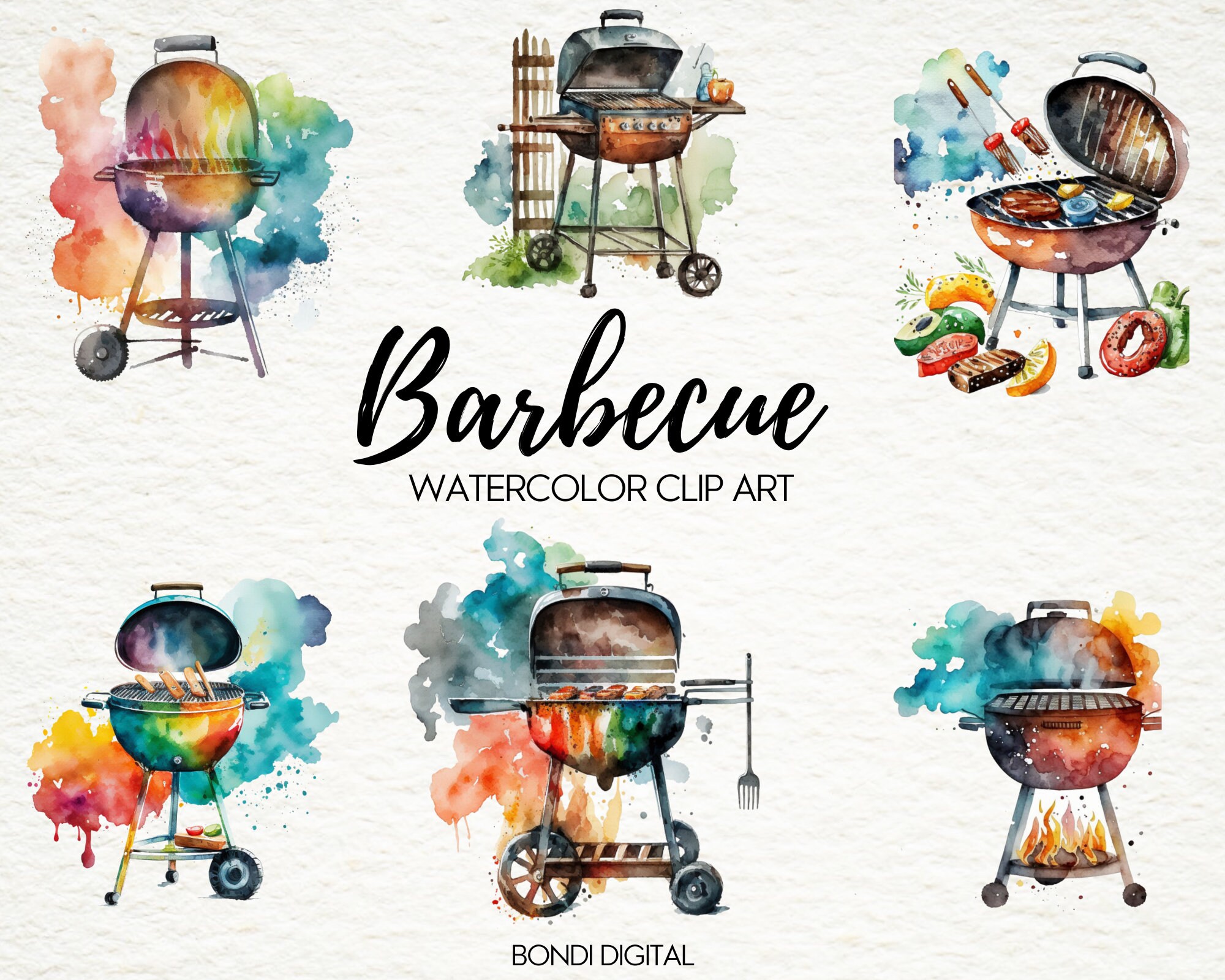 Watercolor Barbecue Clipart | BBQ Clipart | PNG Format for Commercial ...