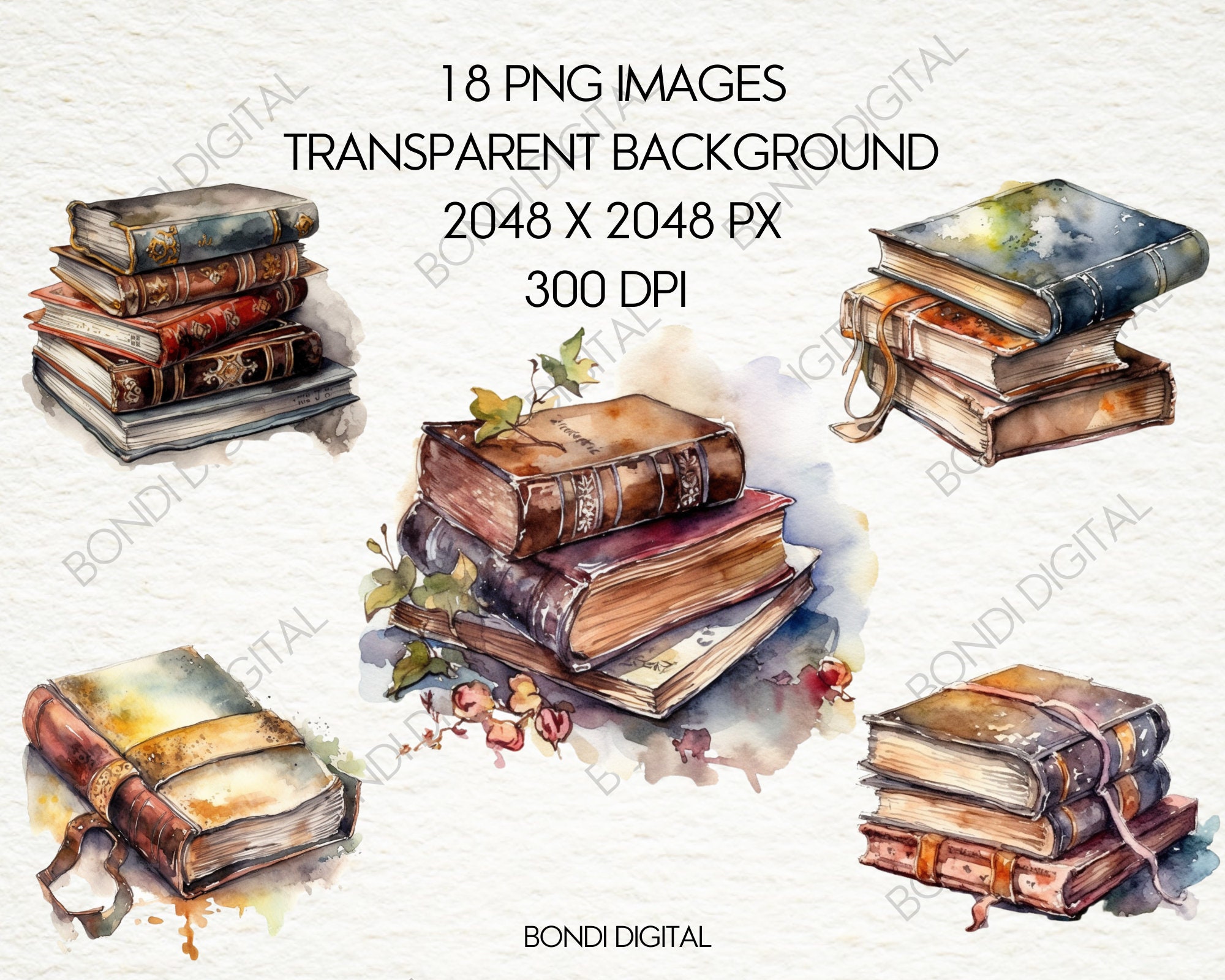 Watercolor Antique Books Clipart | PNG Format for Commercial Use ...