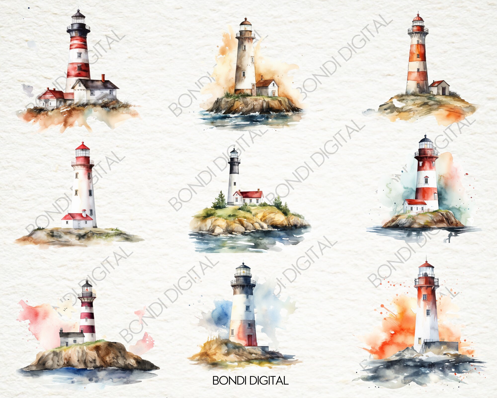 Watercolor Lighthouse Clipart | Beach Clipart | Nautical Clipart | PNG ...