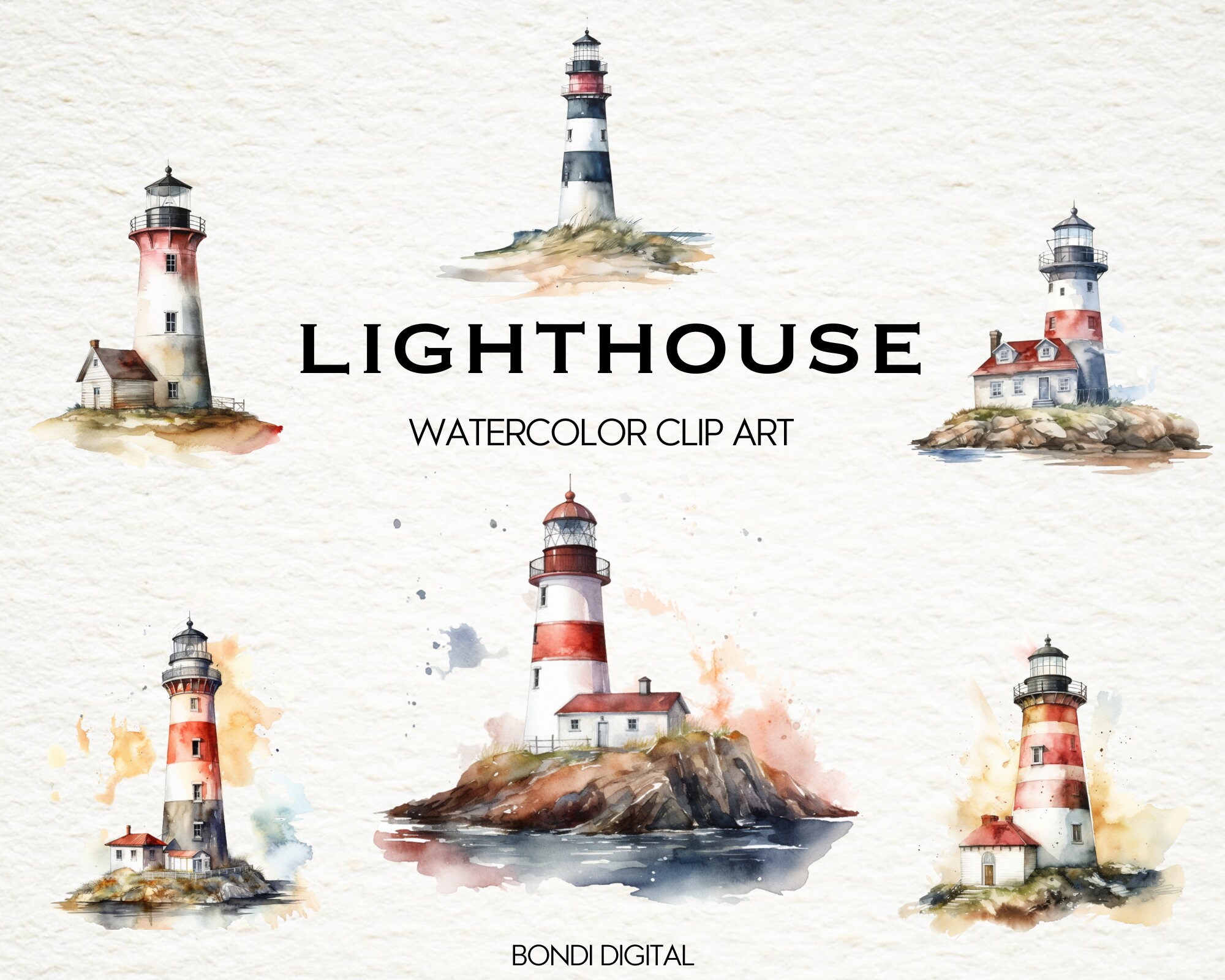 Watercolor Lighthouse Clipart | Beach Clipart | Nautical Clipart | PNG ...