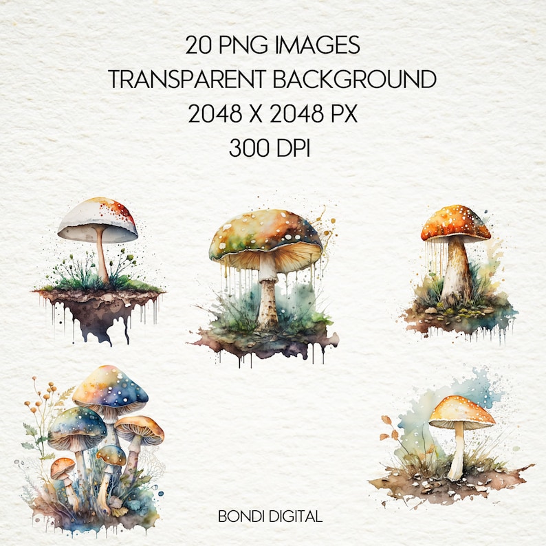Watercolor Mushrooms Clipart PNG Format for Commercial Use Enchanted ...