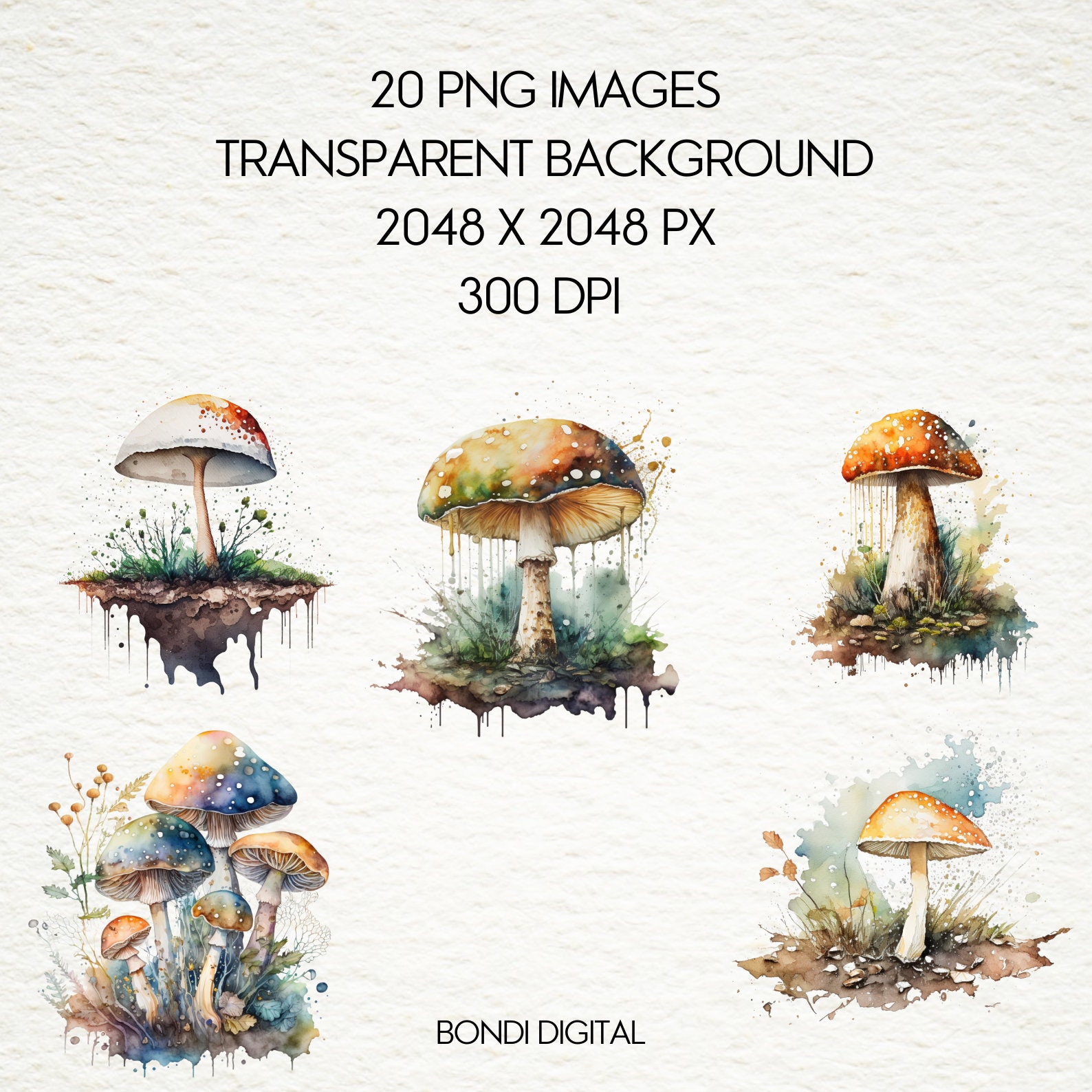 Watercolor Mushrooms Clipart - PNG Format for Commercial Use ...