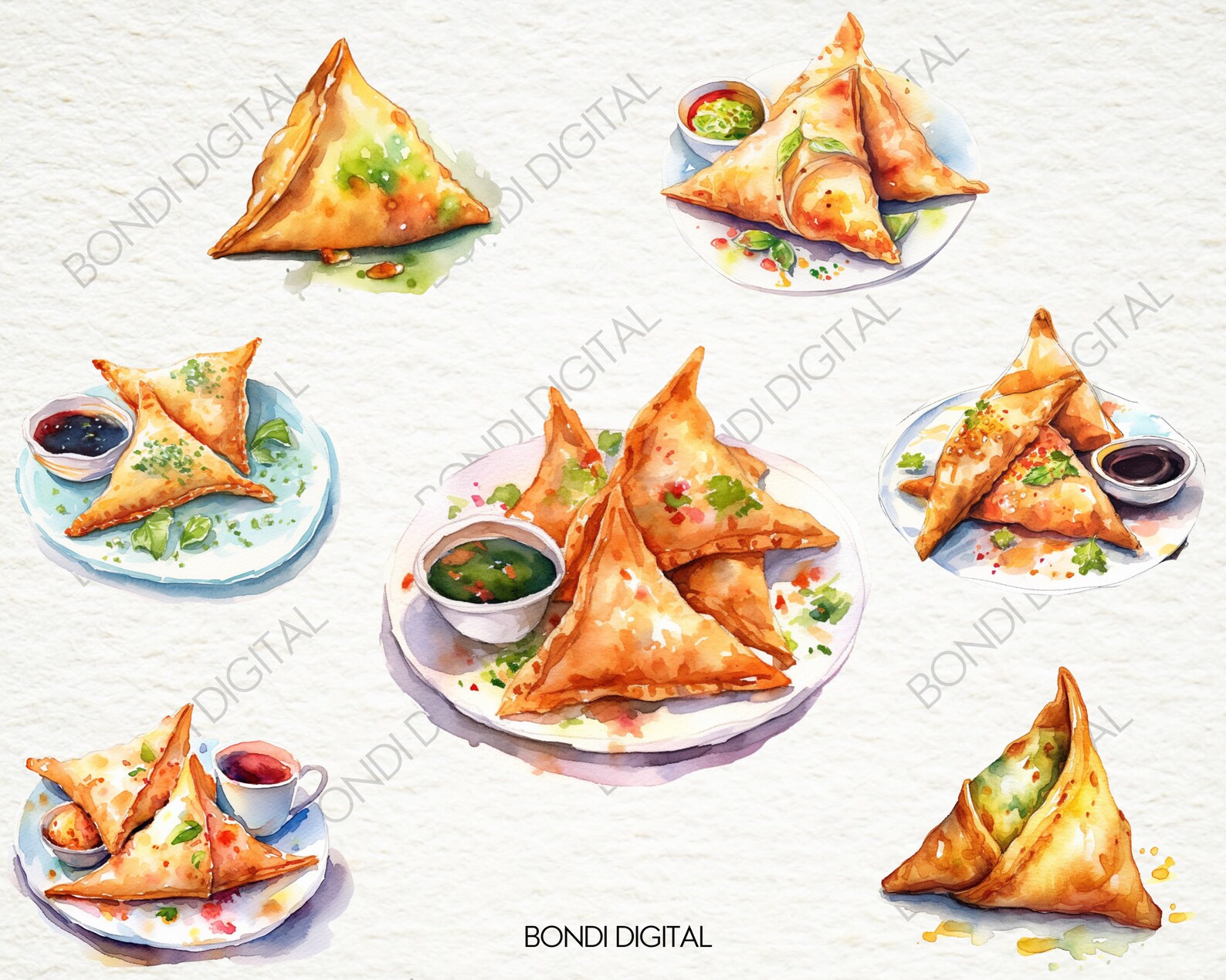 Watercolor Samosas Clipart | PNG Format for Commercial Use, Instant ...