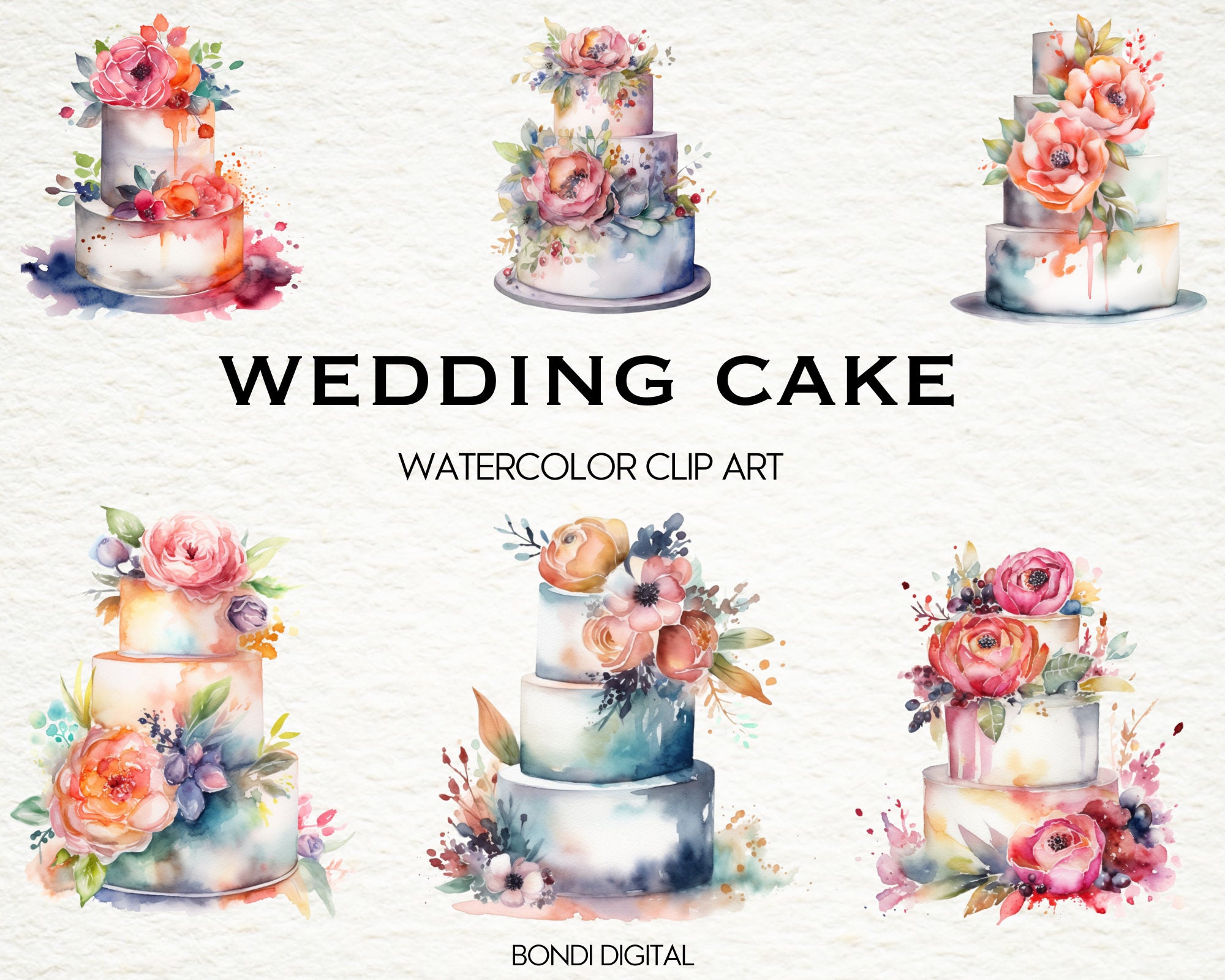Watercolor Wedding Cake Clipart PNG Format for Commercial Use, Instant ...