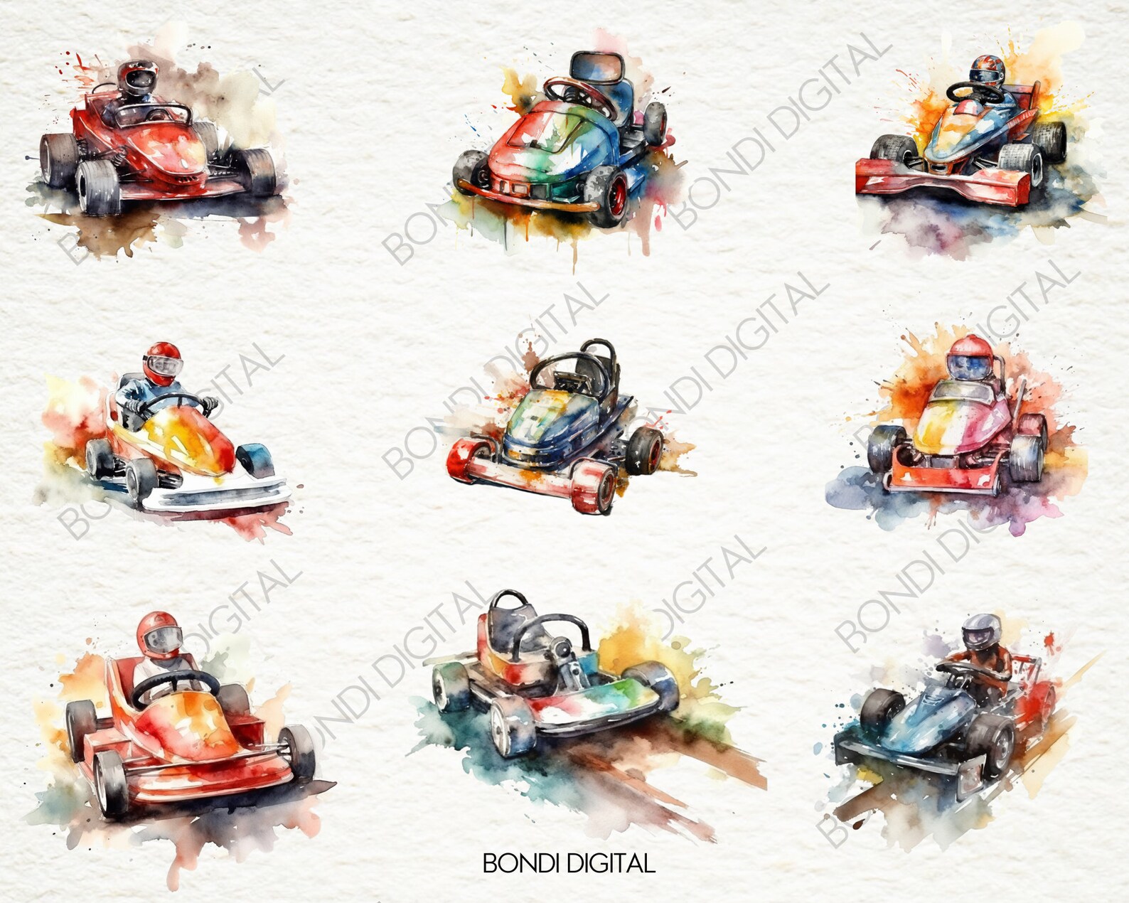 Watercolor Go-kart Clipart | PNG Format for Commercial Use, Instant ...
