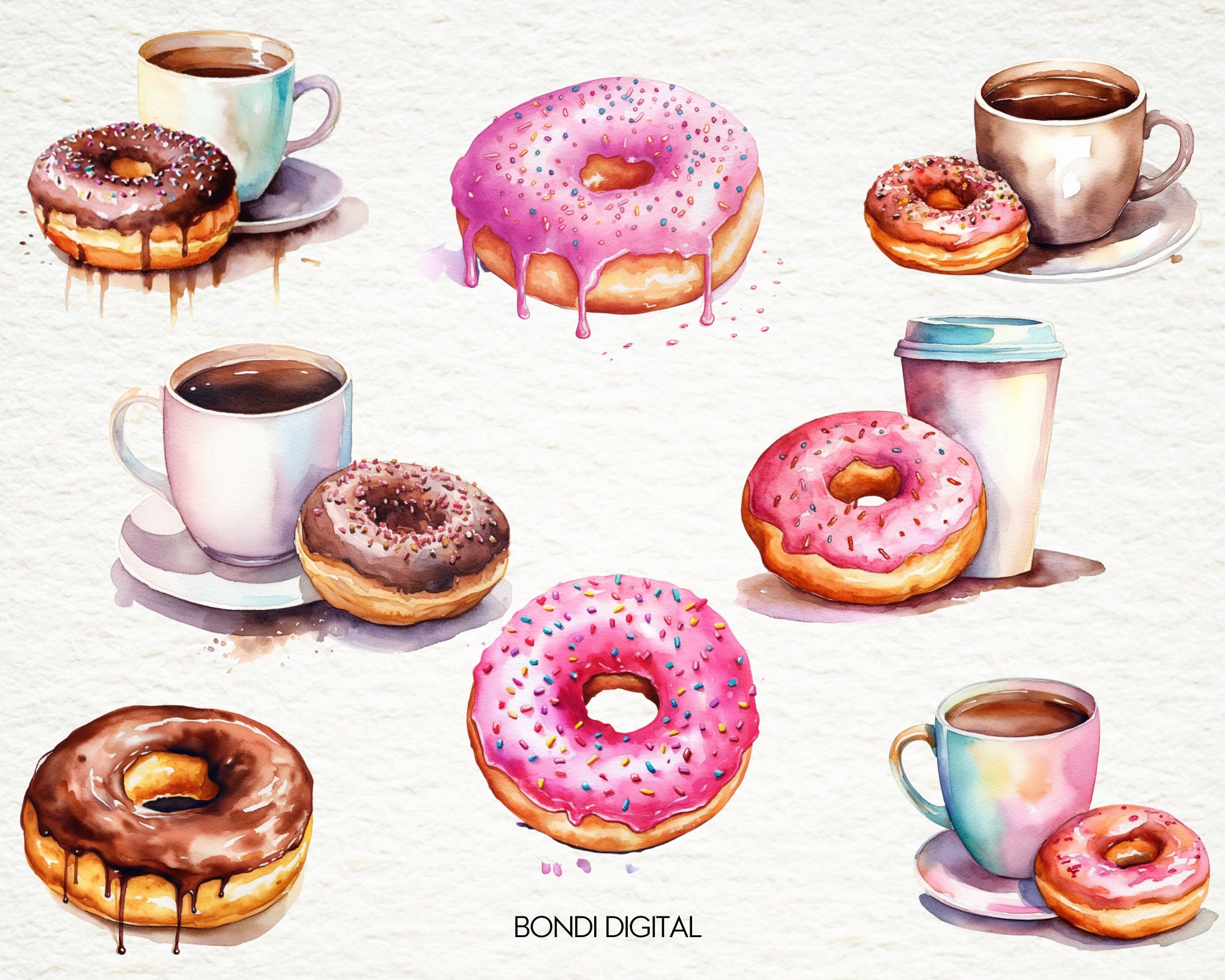 Watercolor Donut Clipart | Food Clipart | PNG Format for Commercial Use ...