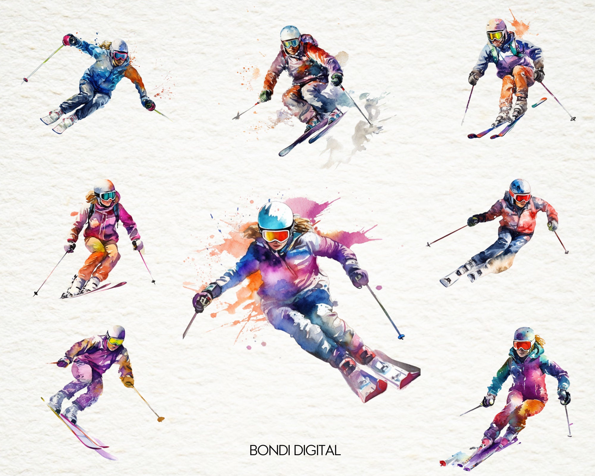 Watercolor Skiing Clipart - Sport Clipart - PNG Format for Commercial ...