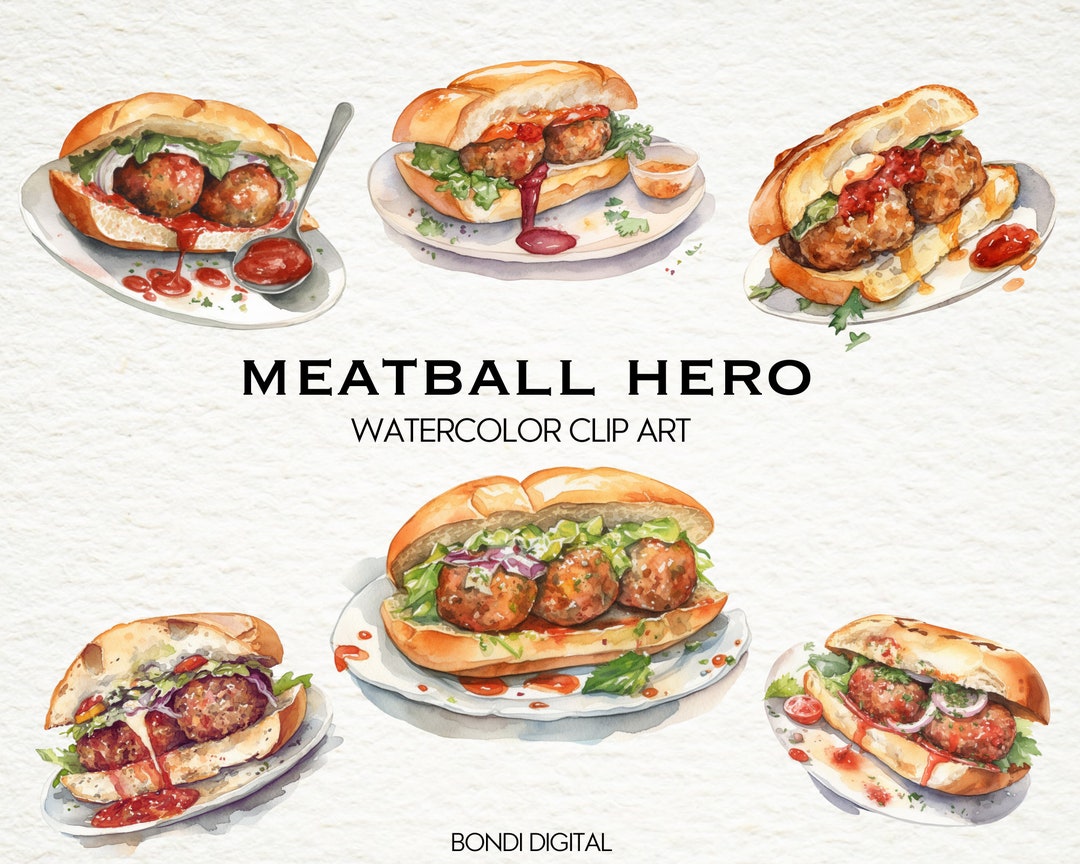 Watercolor Meatball Hero Clipart | PNG Format for Commercial Use ...