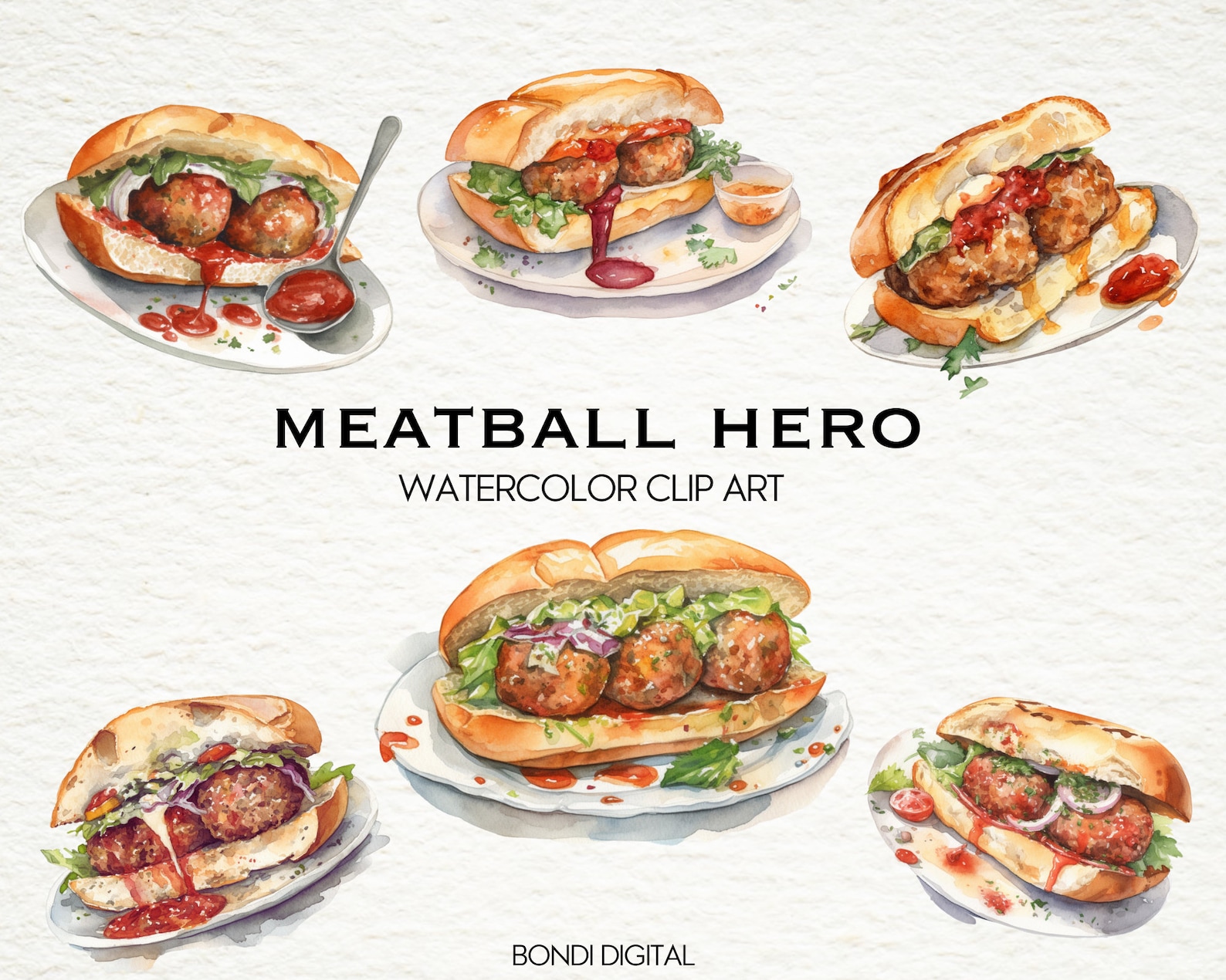 Watercolor Meatball Hero Clipart | PNG Format for Commercial Use ...