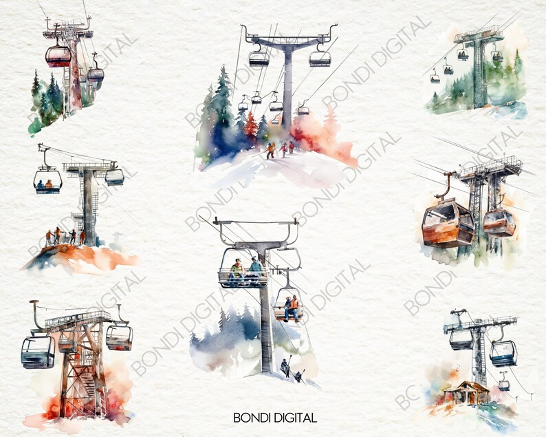 Watercolor Ski Lift Clipart | PNG Format for Commercial Use, Instant ...