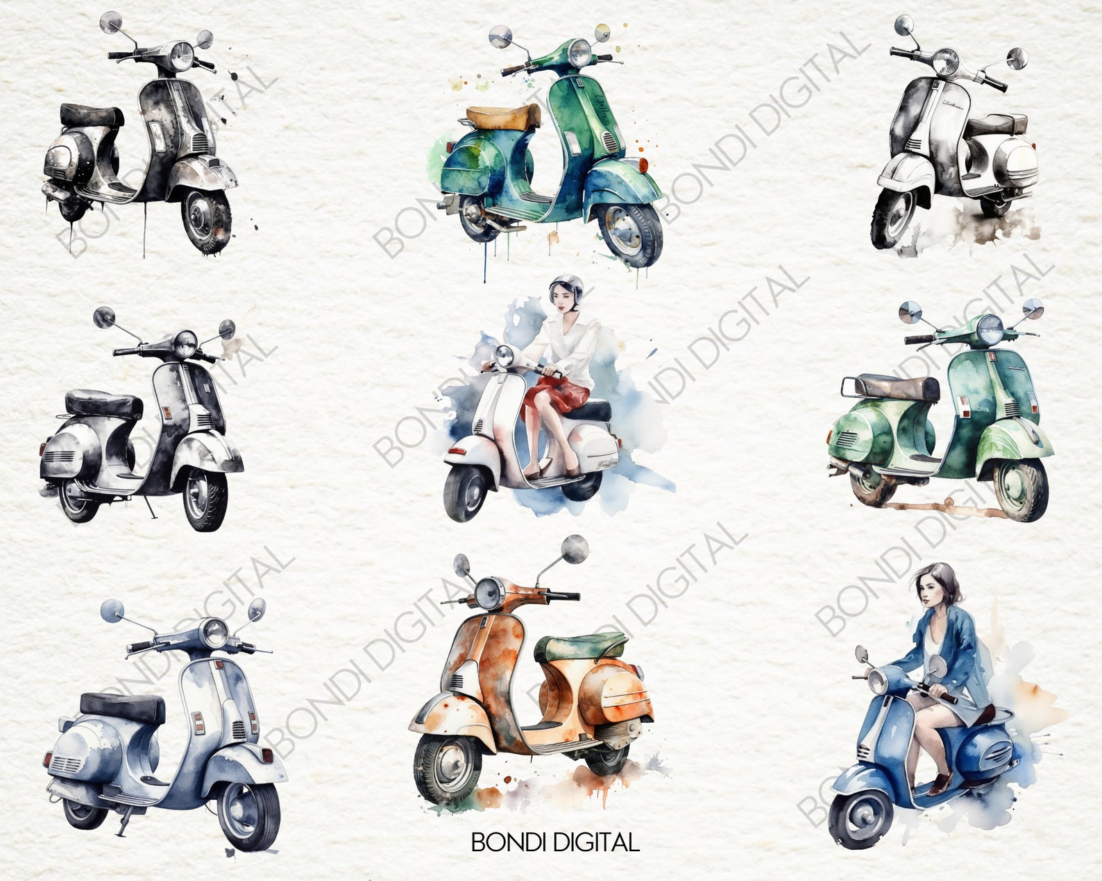 Watercolor Vespa Clipart | PNG Format for Commercial Use, Instant ...