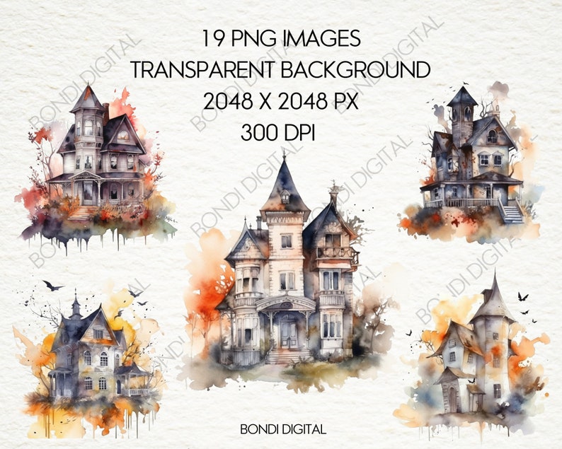 Watercolor Spooky Haunted House Clipart | PNG Format for Commercial Use ...