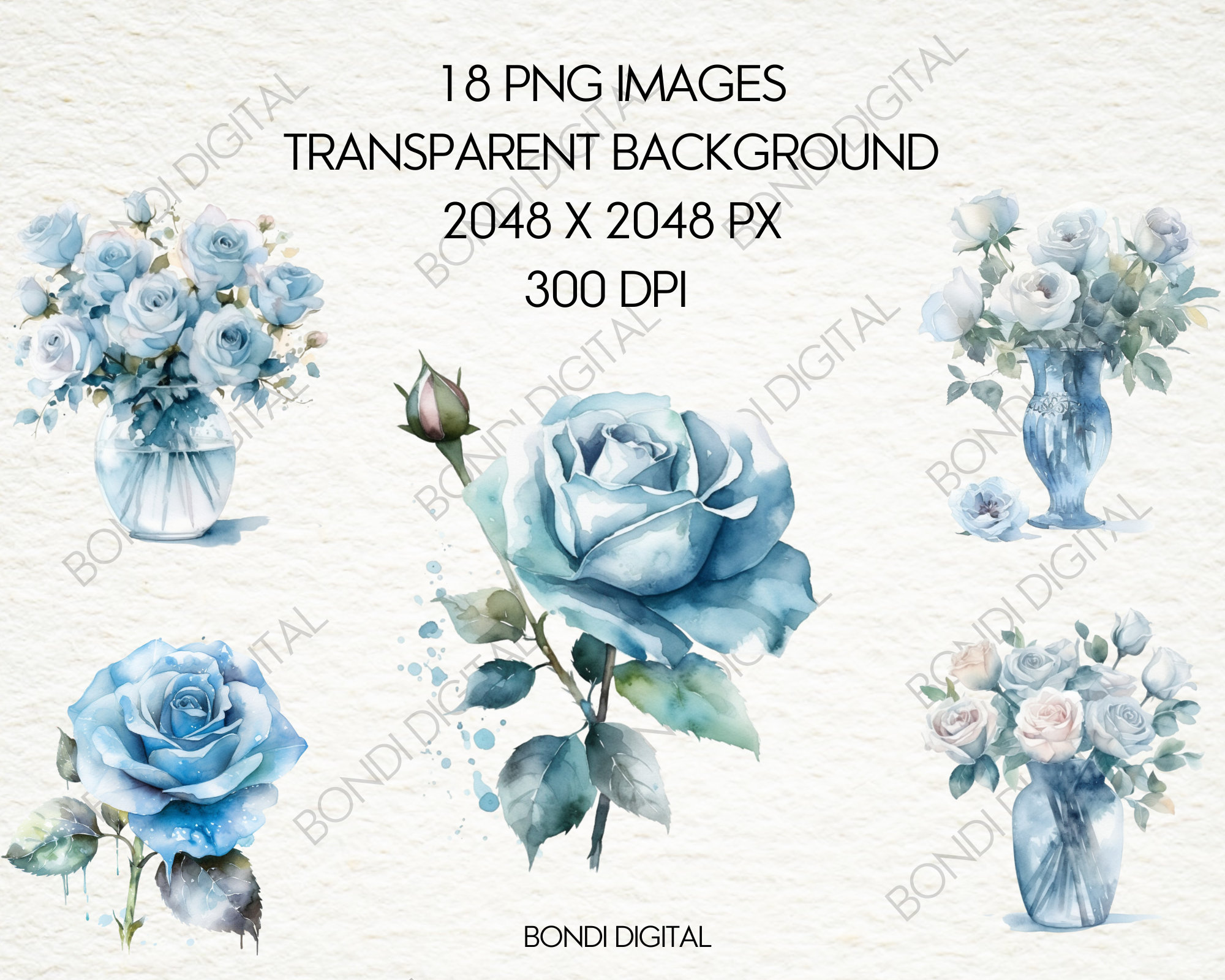 Watercolor Light Blue Rose Clipart | Flower Clipart | PNG Format for ...