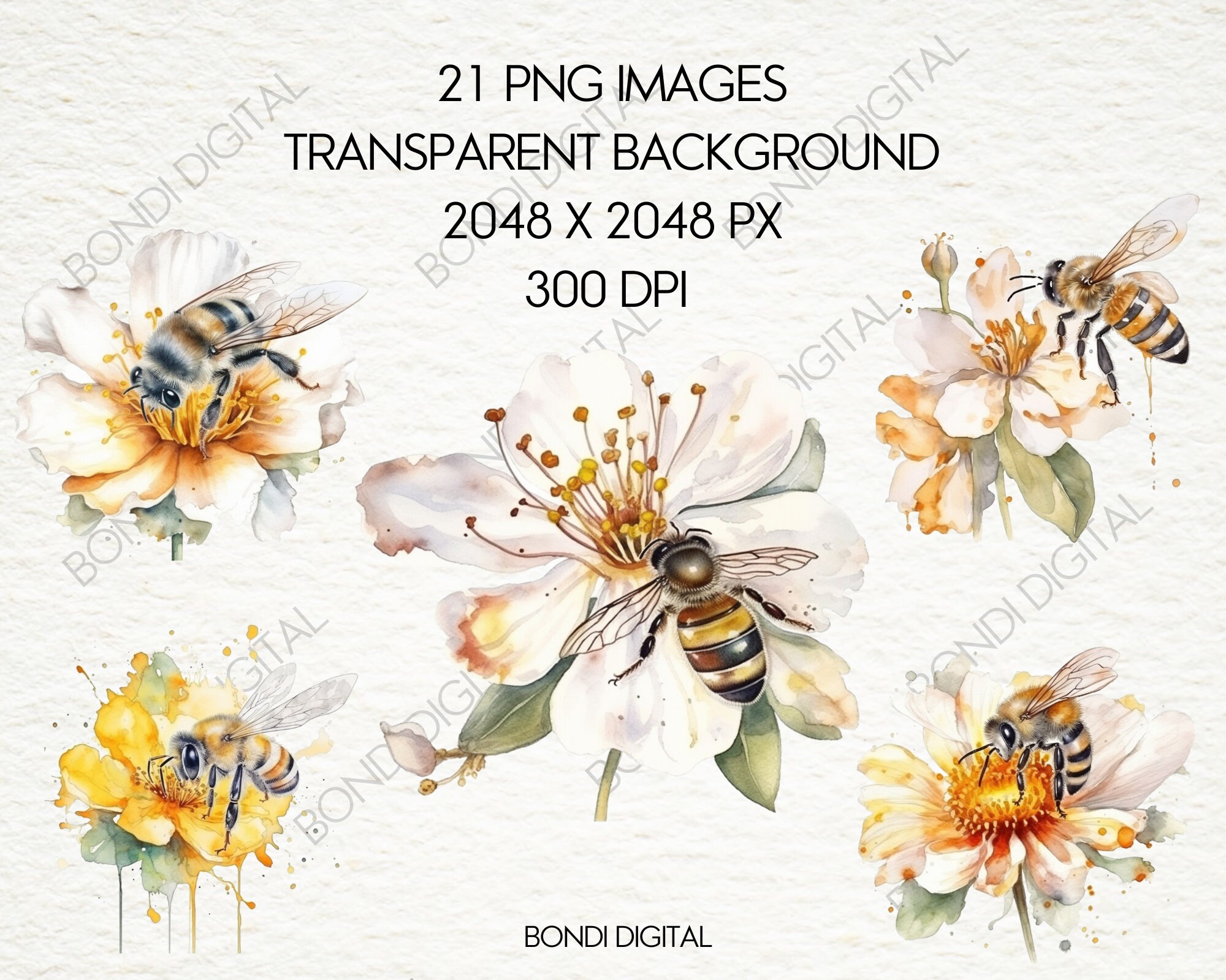 Watercolor Honey Bee Clipart | Spring Flower Clipart | PNG Format for ...