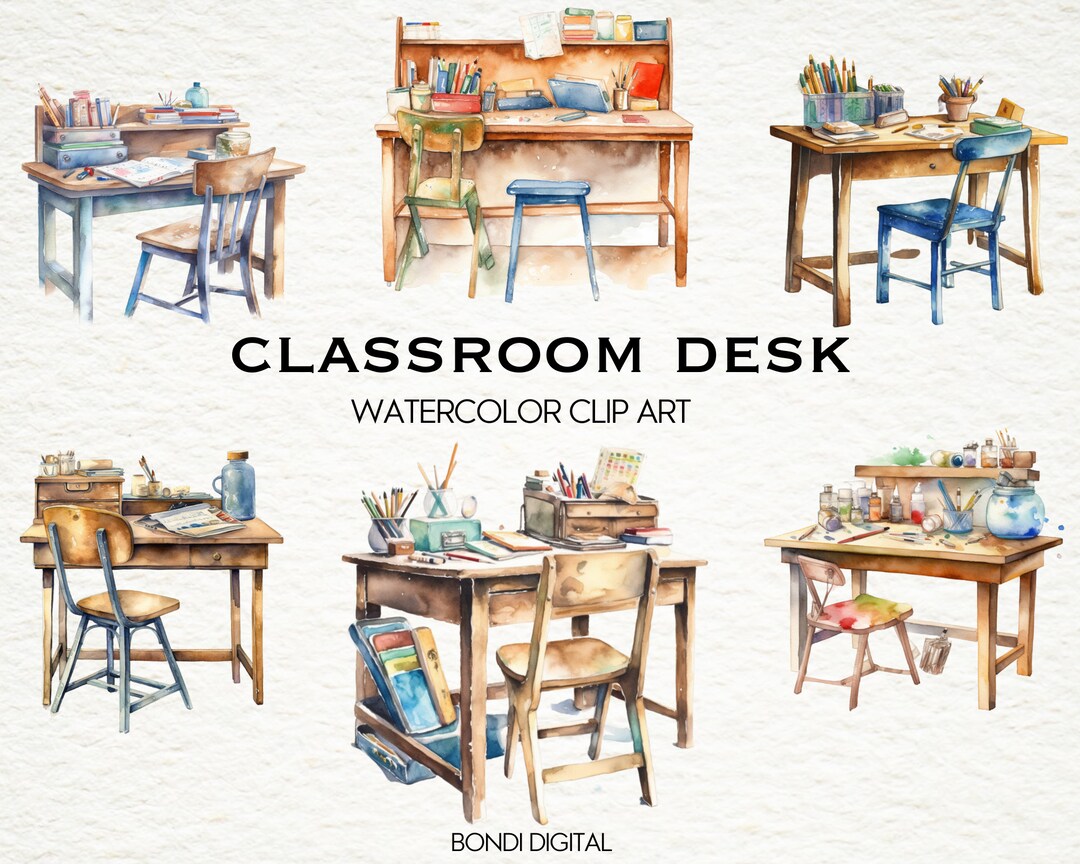 Watercolor Classroom Desk Clipart | PNG Format for Commercial Use ...