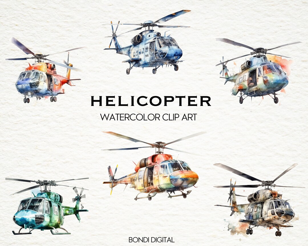 Watercolor Helicopter Clipart | Aviation Clipart | PNG Format for ...
