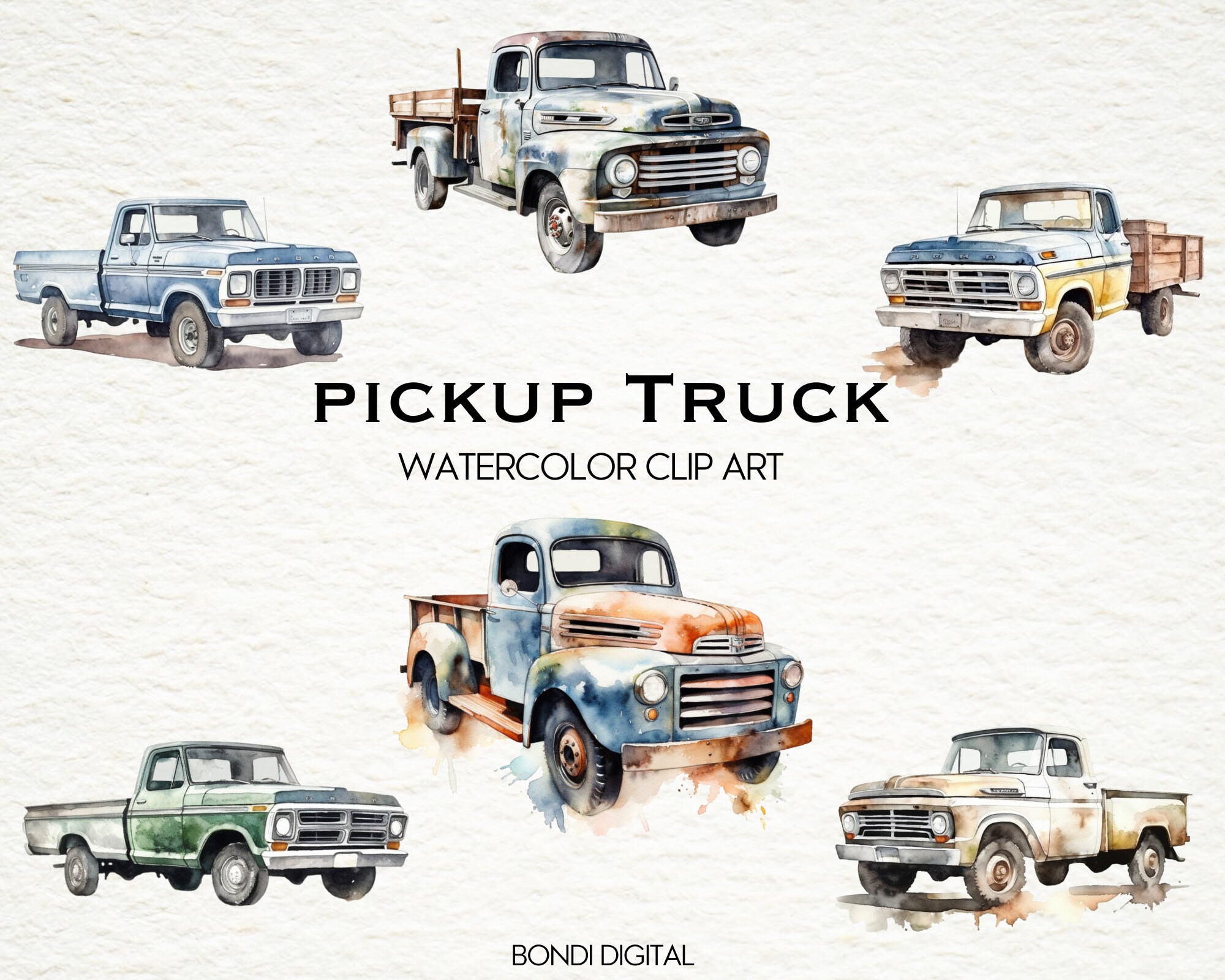Watercolor Pickup Truck Clipart | PNG Format for Commercial Use ...