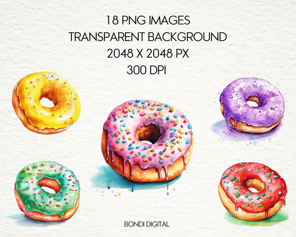 Watercolor Donut Clipart | Food Clipart | PNG Format for Commercial Use ...