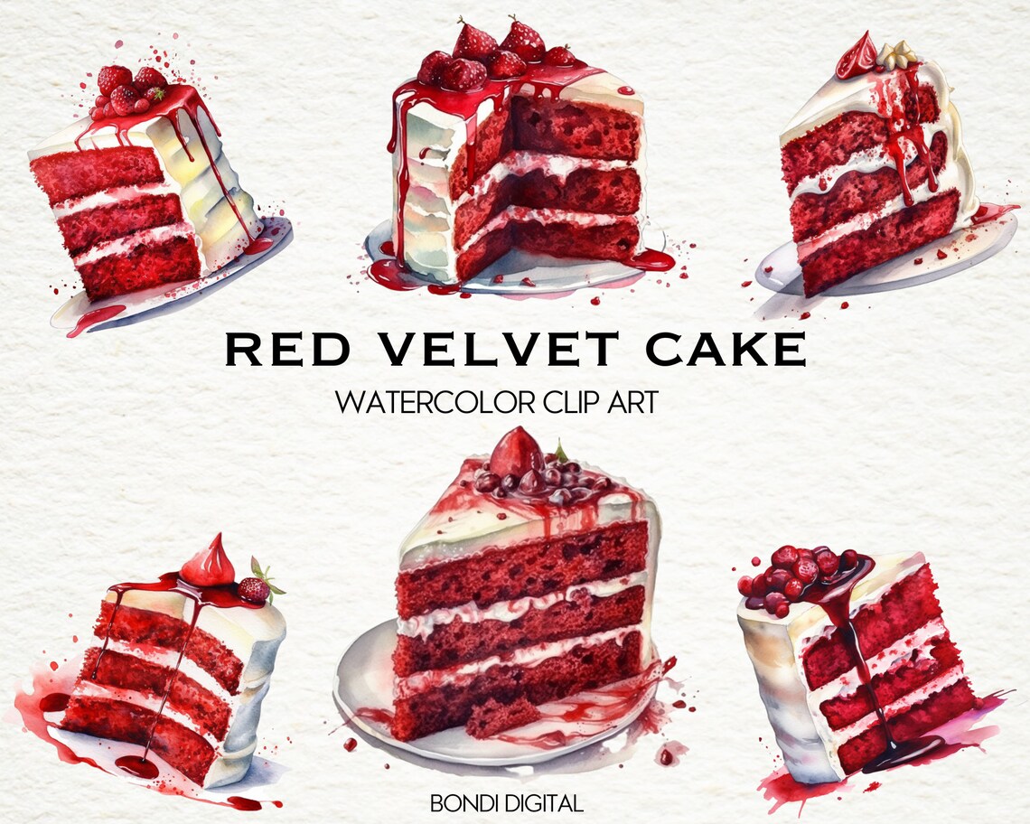 Watercolor Red Velvet Cake Clipart | PNG Format for Commercial Use ...