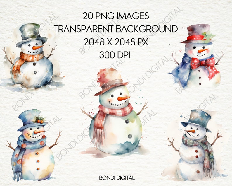 Watercolor Snowman Clipart | PNG Format for Commercial Use, Instant ...
