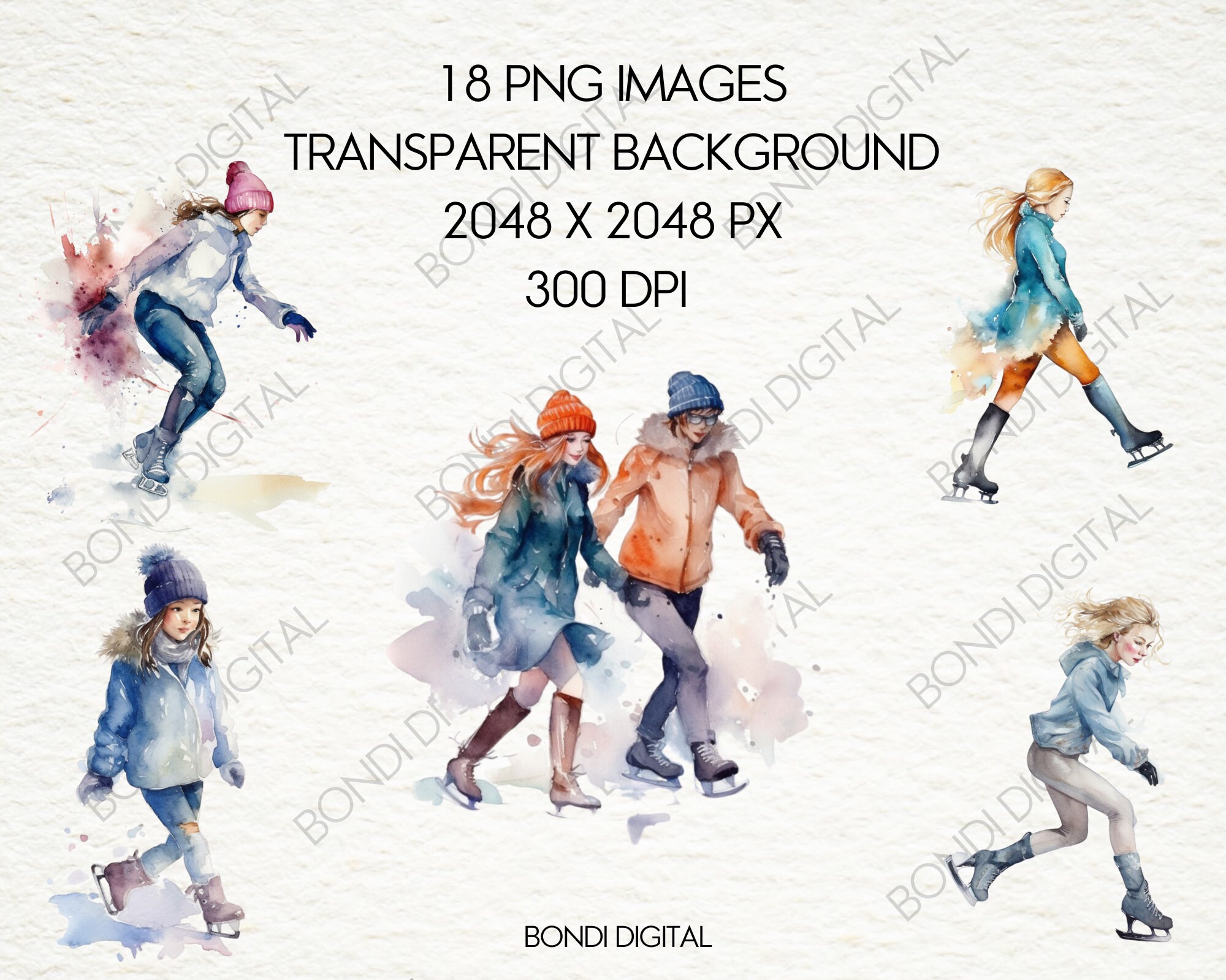 Watercolor Ice Skating Clipart | PNG Format for Commercial Use, Instant ...