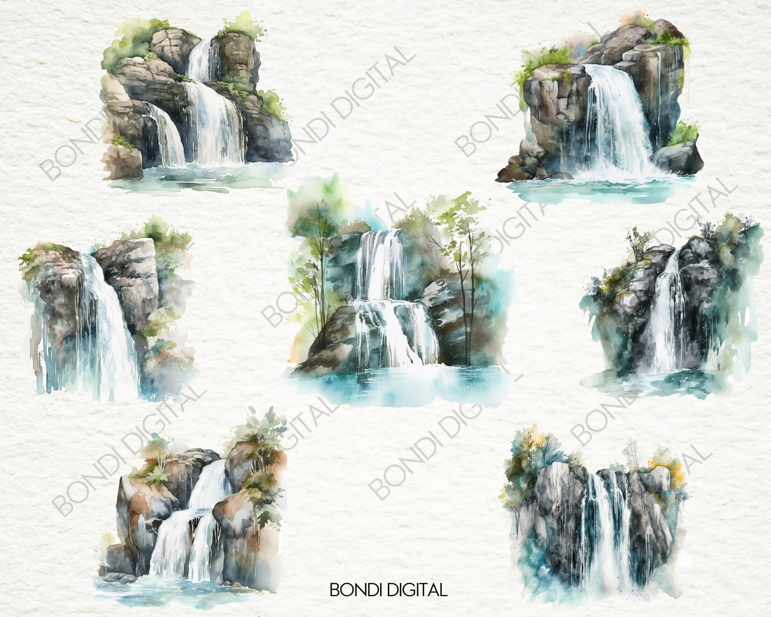 Watercolor Waterfall Clipart | PNG Format for Commercial Use, Instant ...