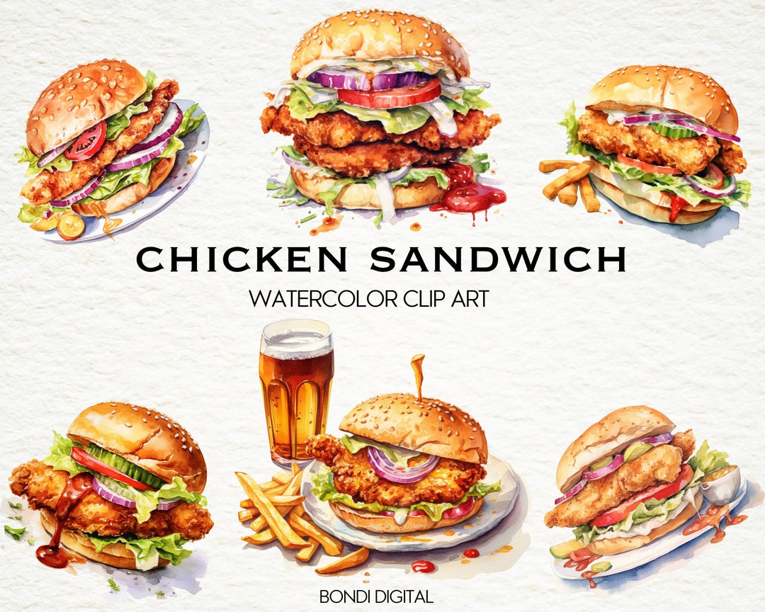 Watercolor Chicken Sandwich Clipart | PNG Format for Commercial Use ...