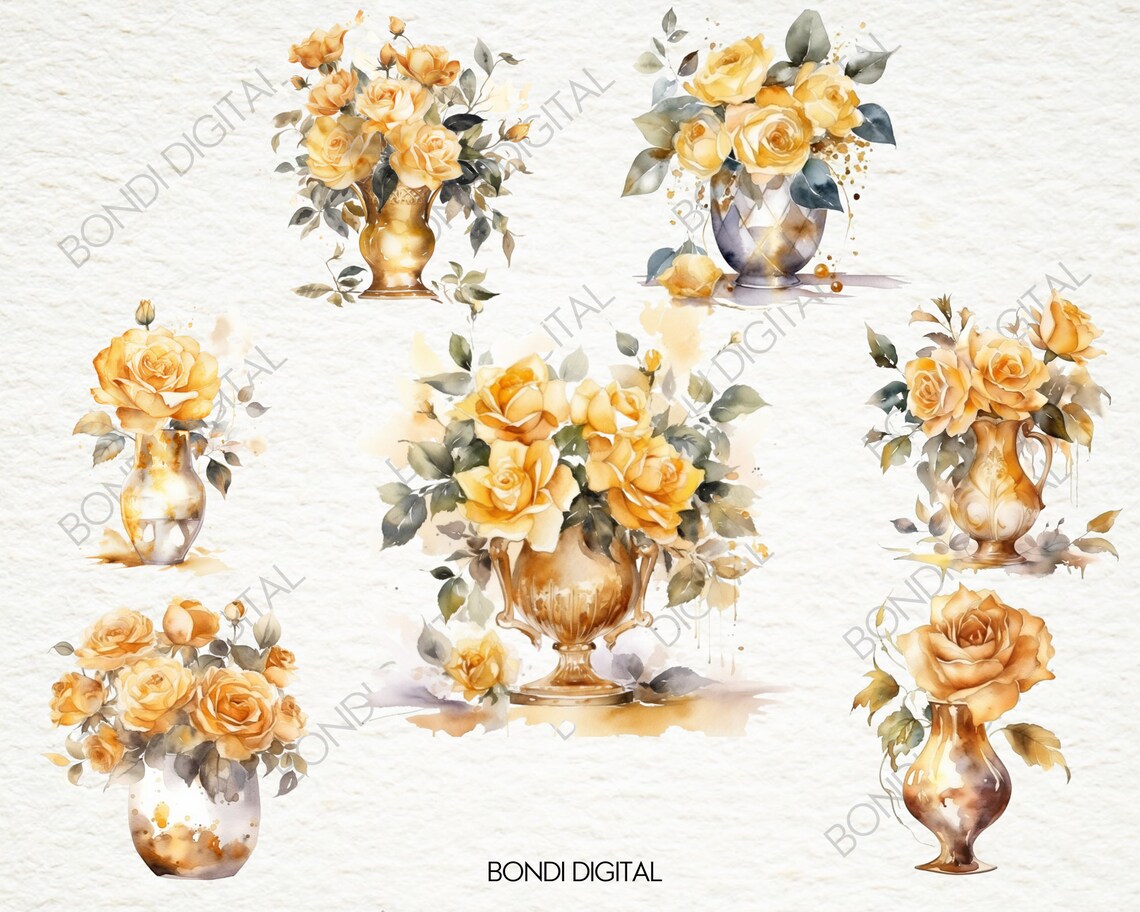 Watercolor Gold Rose Clipart | Flower Clipart | PNG Format for ...