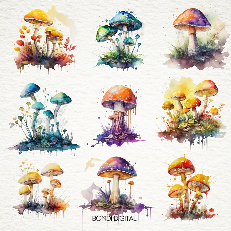 Watercolor Mushrooms Clipart PNG Format for Commercial Use Enchanted ...