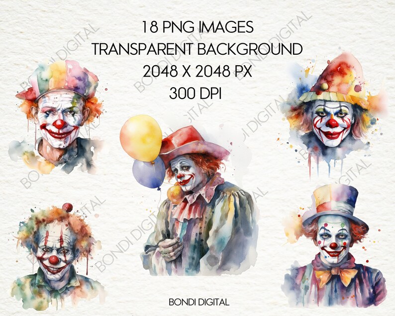 Watercolor Clown Clipart | PNG Format for Commercial Use, Instant ...