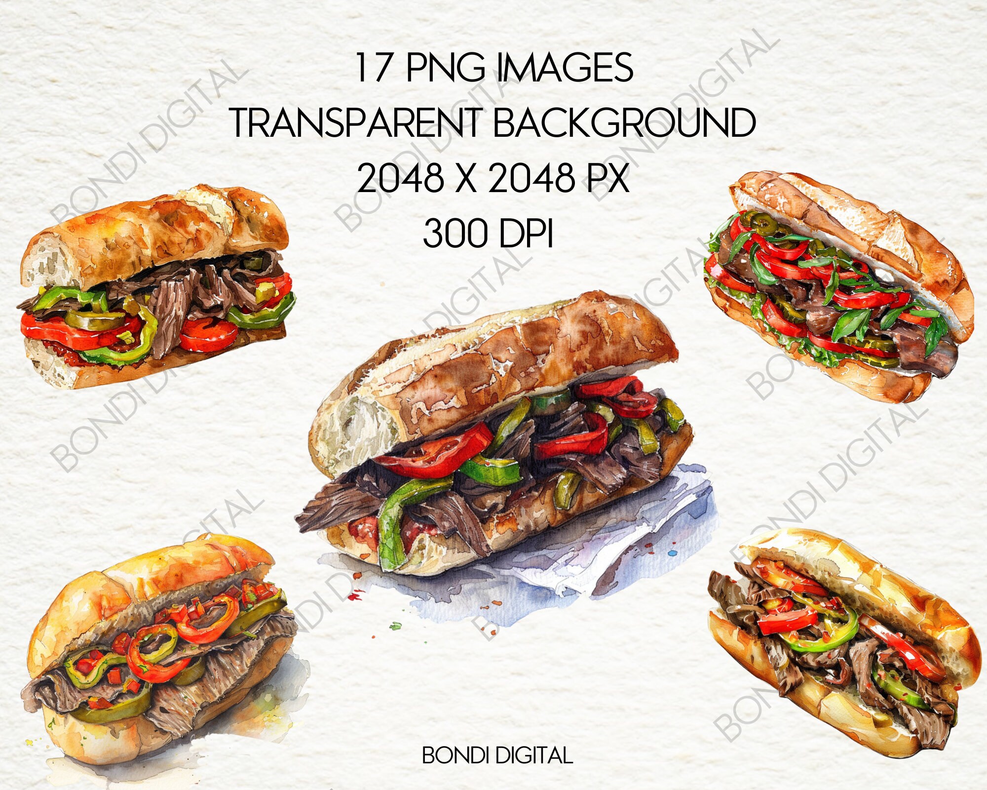 Watercolor Italian Beef Sandwich Clipart | PNG Format for Commercial ...