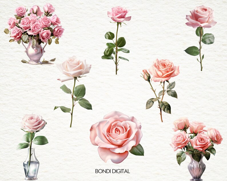 Watercolor Pink Roses Clipart PNG Format for Commercial Use - Etsy