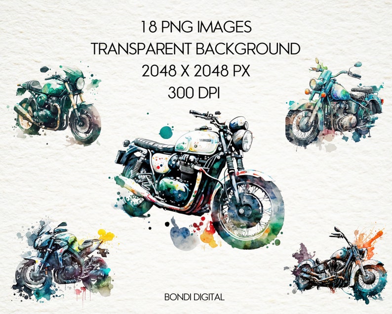 Watercolor Motorcycle Clipart | PNG Format for Commercial Use, Instant ...