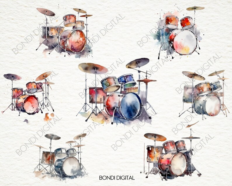 Watercolor Drum Set Clipart | PNG Format for Commercial Use, Instant ...