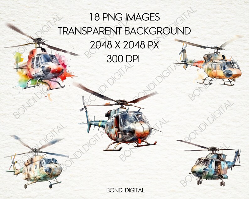 Watercolor Helicopter Clipart | Aviation Clipart | PNG Format for ...