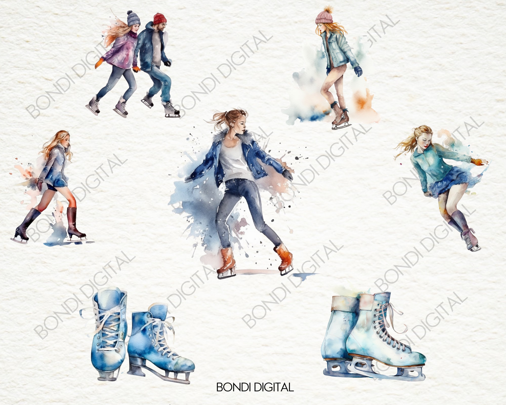 Watercolor Ice Skating Clipart | PNG Format for Commercial Use, Instant ...