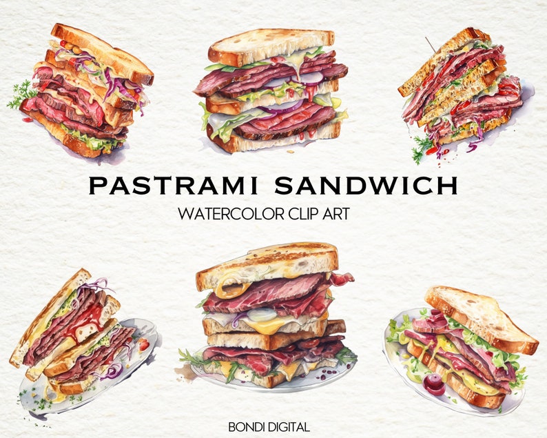 Watercolor Pastrami Sandwich Clipart | PNG Format for Commercial Use ...