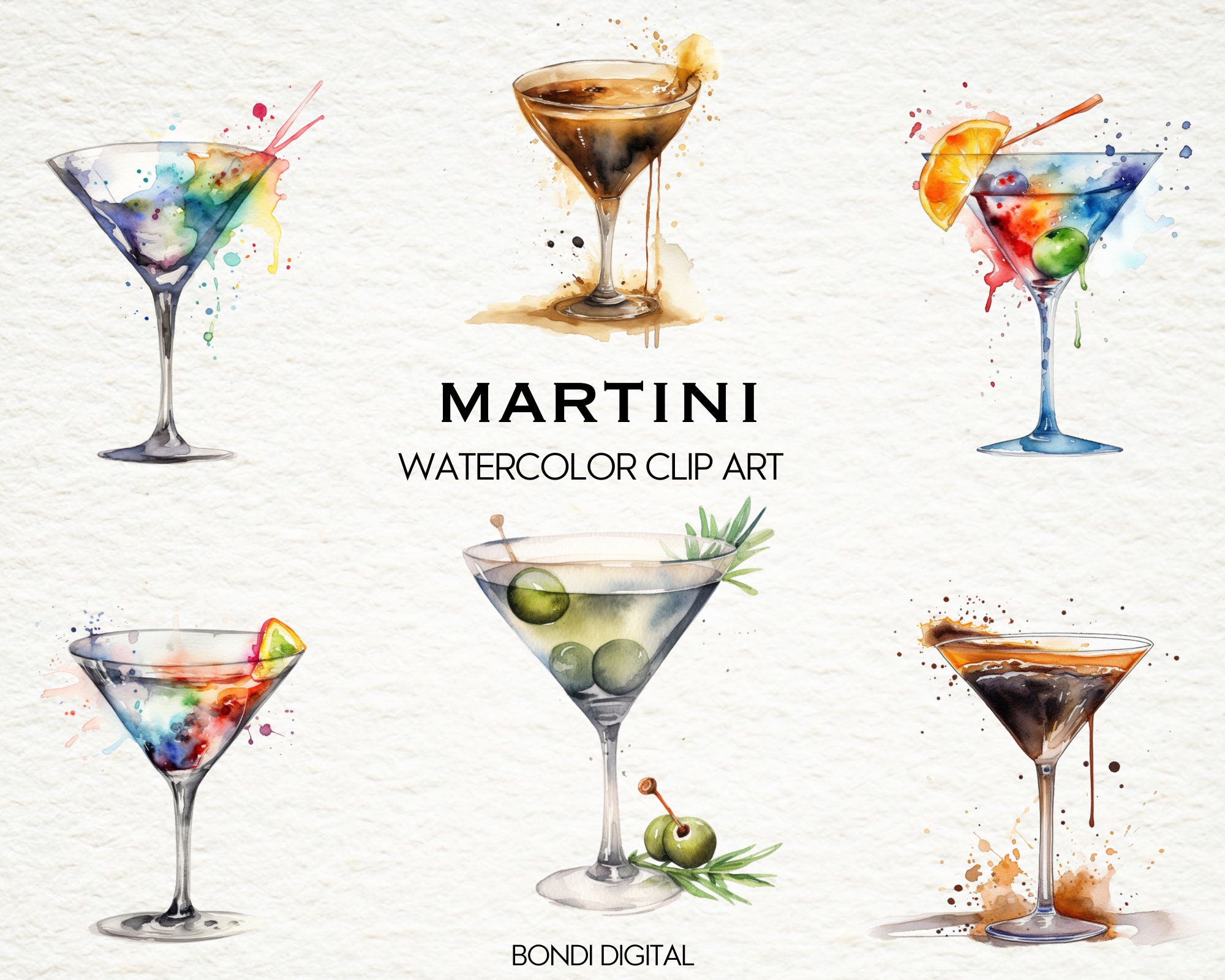 Watercolor Vibrant Martini Clipart | PNG Format for Commercial Use ...