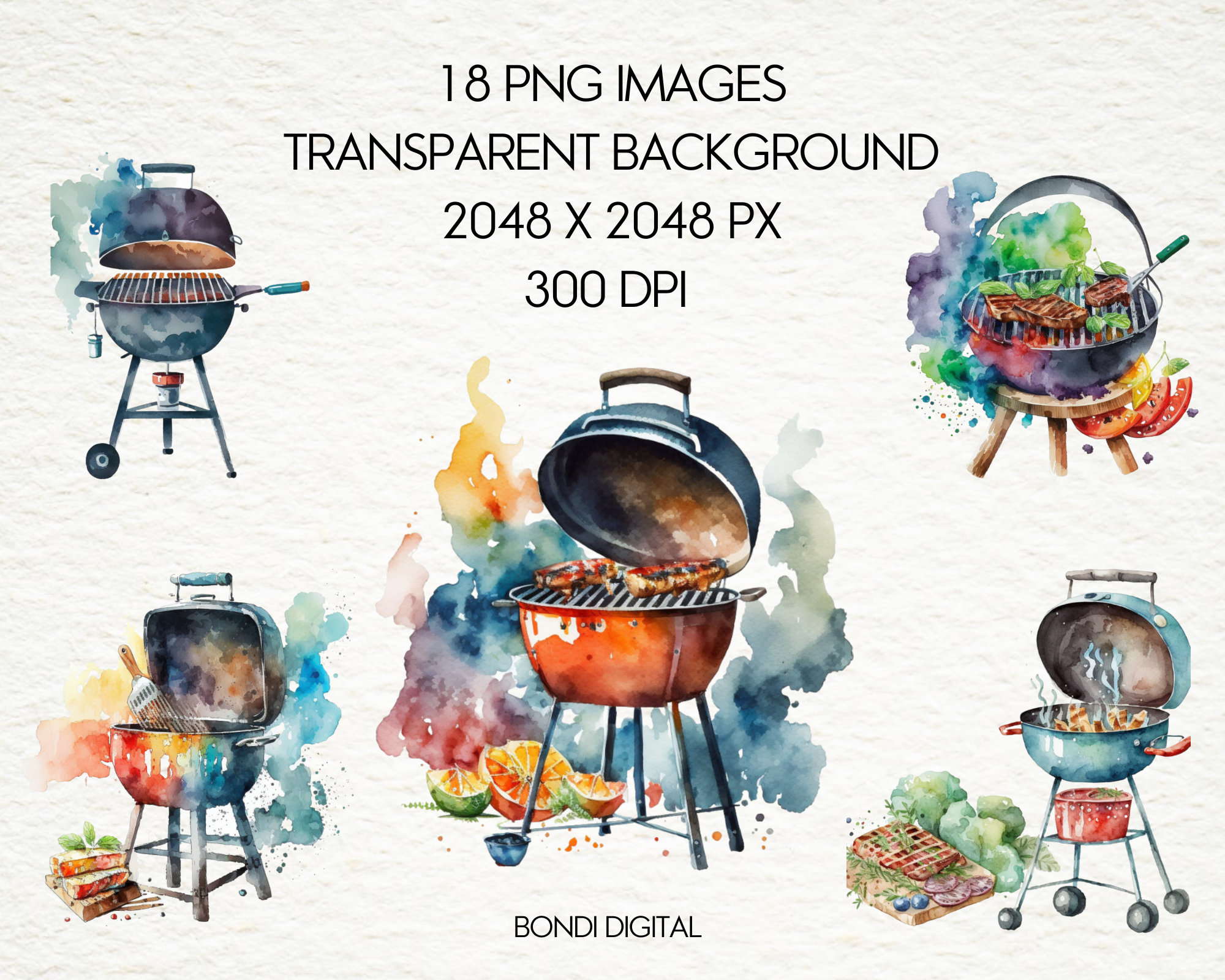 Watercolor Barbecue Clipart | BBQ Clipart | PNG Format for Commercial ...