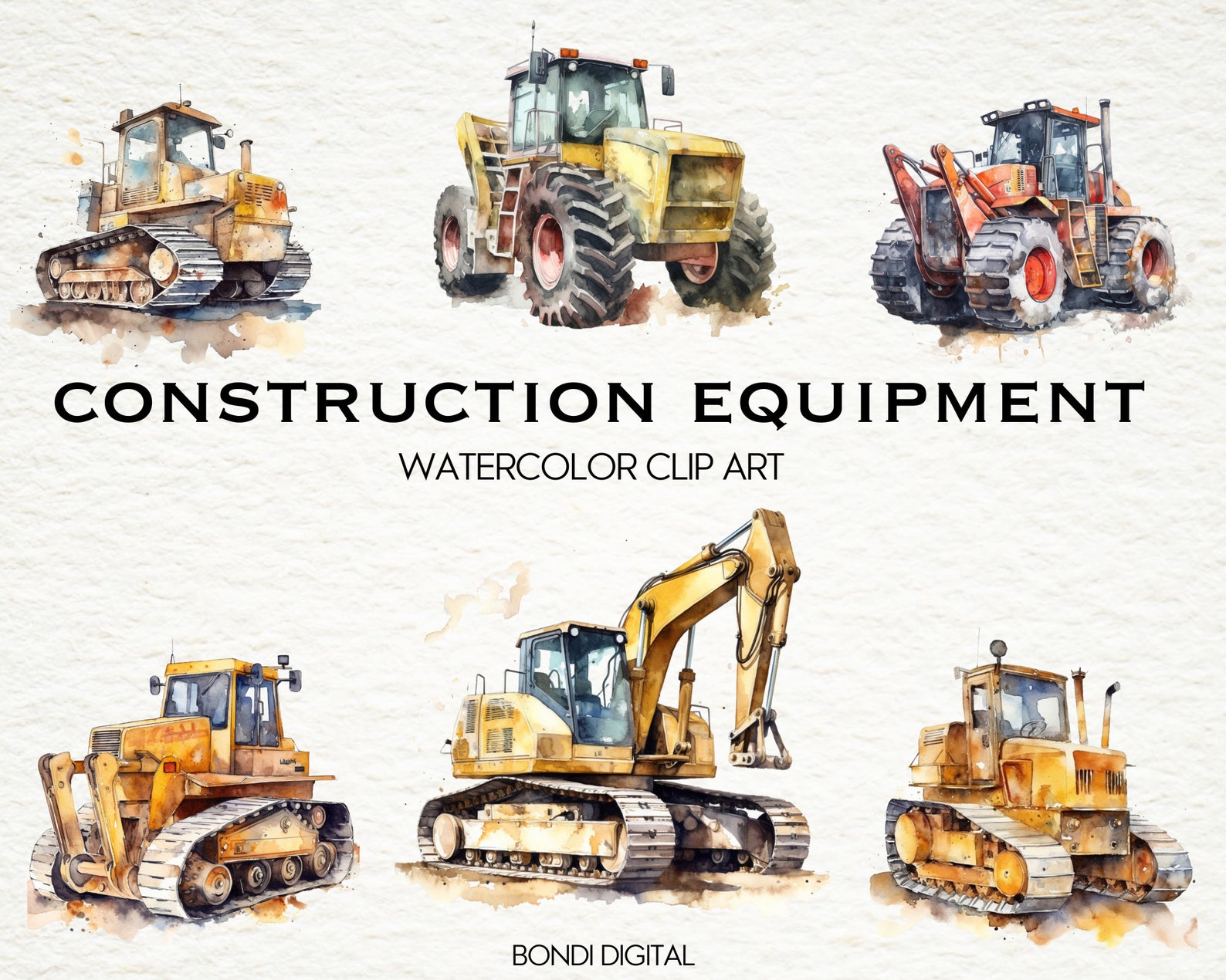 Watercolor Construction Equipment Clipart | Heavy Vehicle Clipart | PNG ...