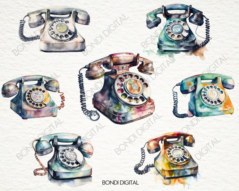 Watercolor Rotary Phone Clipart | PNG Format for Commercial Use ...